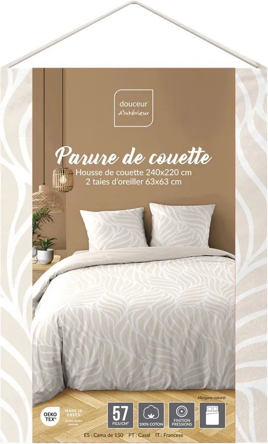 Béžové 3dílné bavlněné povlečení na dvoulůžko/prodloužené 240x220 cm Morgane – douceur d'intérieur