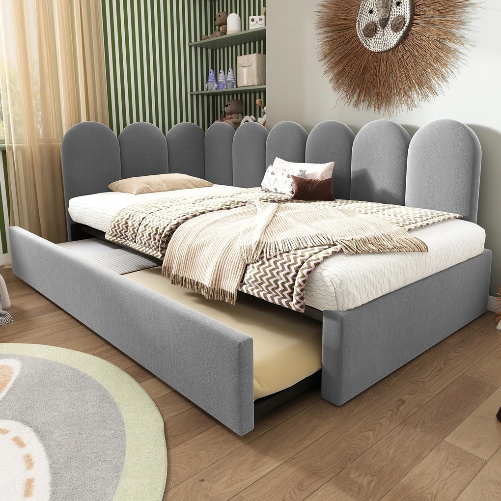Arhatreya Čalouněná postel Sofa dětským lůžkem 90x200 cm s výsuvným lůžkem šedá