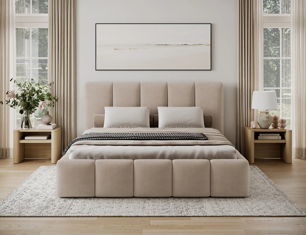 Postel Edvige + Dřevěný rám + Standardní zdvih + kontejner 140x200