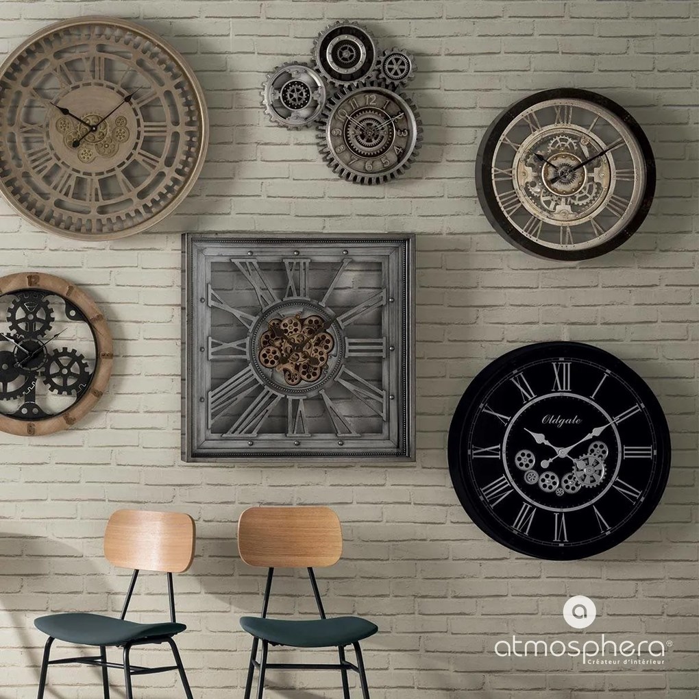 Nástěnné hodiny mechanizmus, průmyslový styl, Atmosphera Créateur d'intérieur O61,5 cm