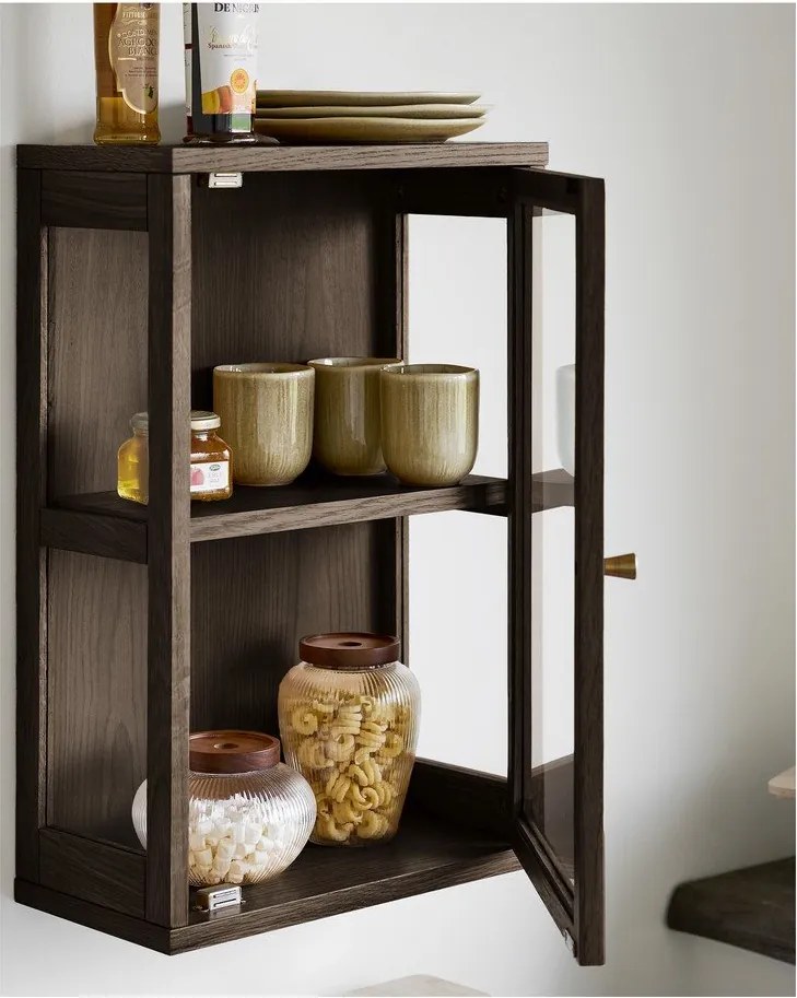 Tmavě hnědá závěsná vitrína v dekoru dubu 40x60x20 cm Zamora – House Nordic