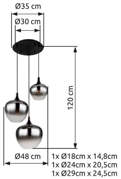 Globo 15548-3H - Lustr na lanku MAXY 3xE27/40W/230V černá