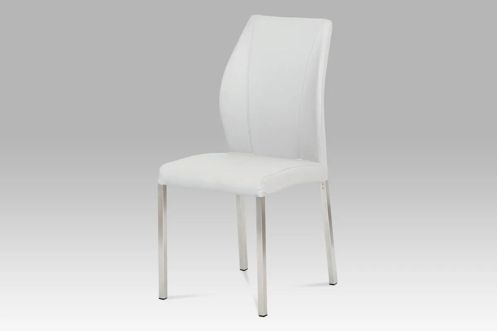 Artium Jídelní židle koženka bílá / broušený nerez - HC-381 WT1
