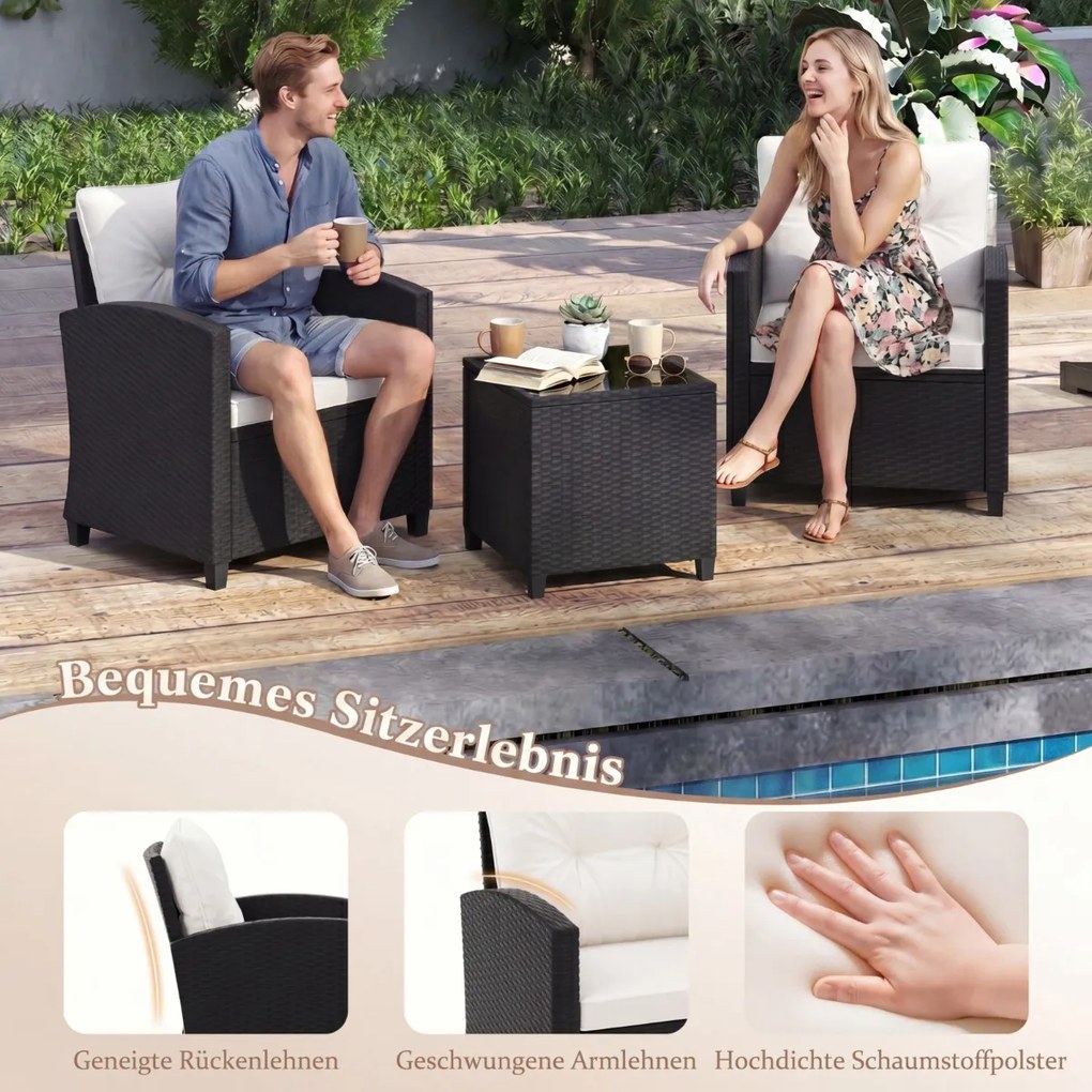 Costway 3 PCS. Ratanová sada Gartenmöbel inkl. 2 Sessel a 1 Beistelltisch – bílý