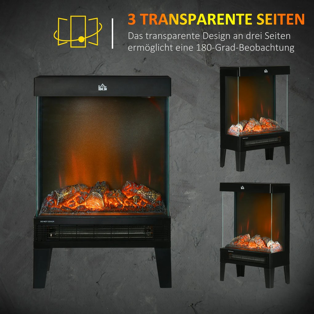 HOMCOM Elektrický krb, 2000 W, volně stojící krb s topením, LED 3D plamenový efekt, 4 úrovně jasu, elektrický krb s termostatem, ochrana proti přehřá…