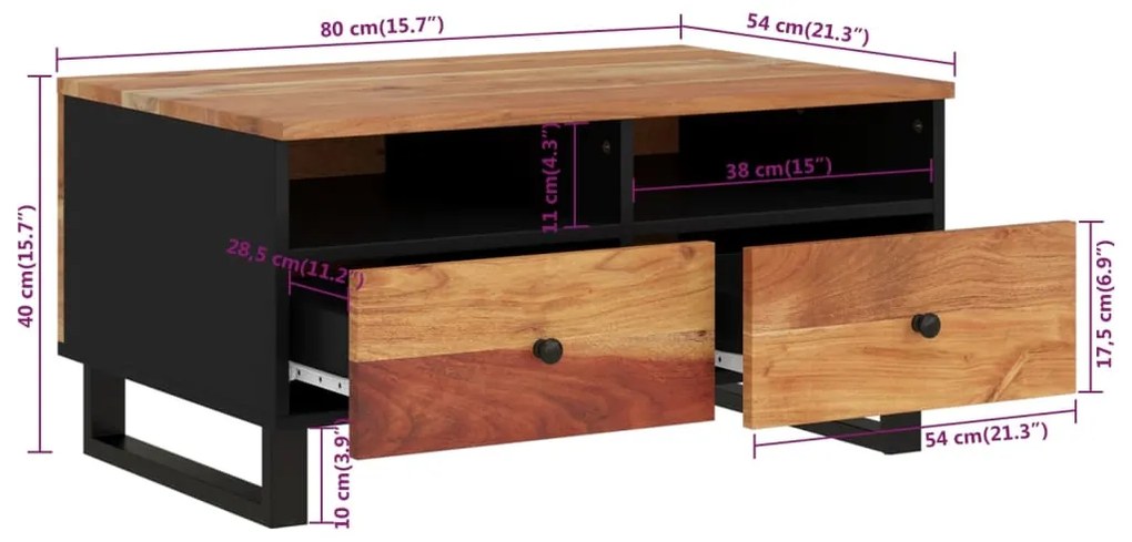 Konferenční stolek 80 x 54 x 40 cm masivní akácie a kompozit - Default Title