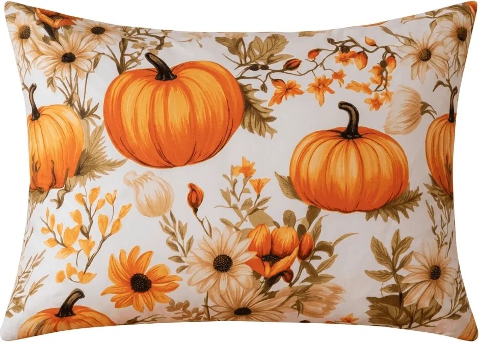 Povlak na polštář z mikrovlákna FLOWERS AND PUMPKINS 50x70 cm, oranžový