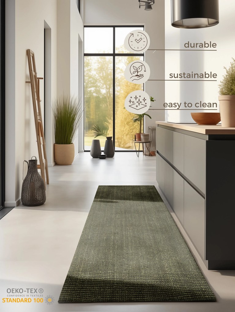 Hanse Home, Běhoun Bouclé Jute 105977 Jungle Green, 80x200, zelená, chodba / předsíň