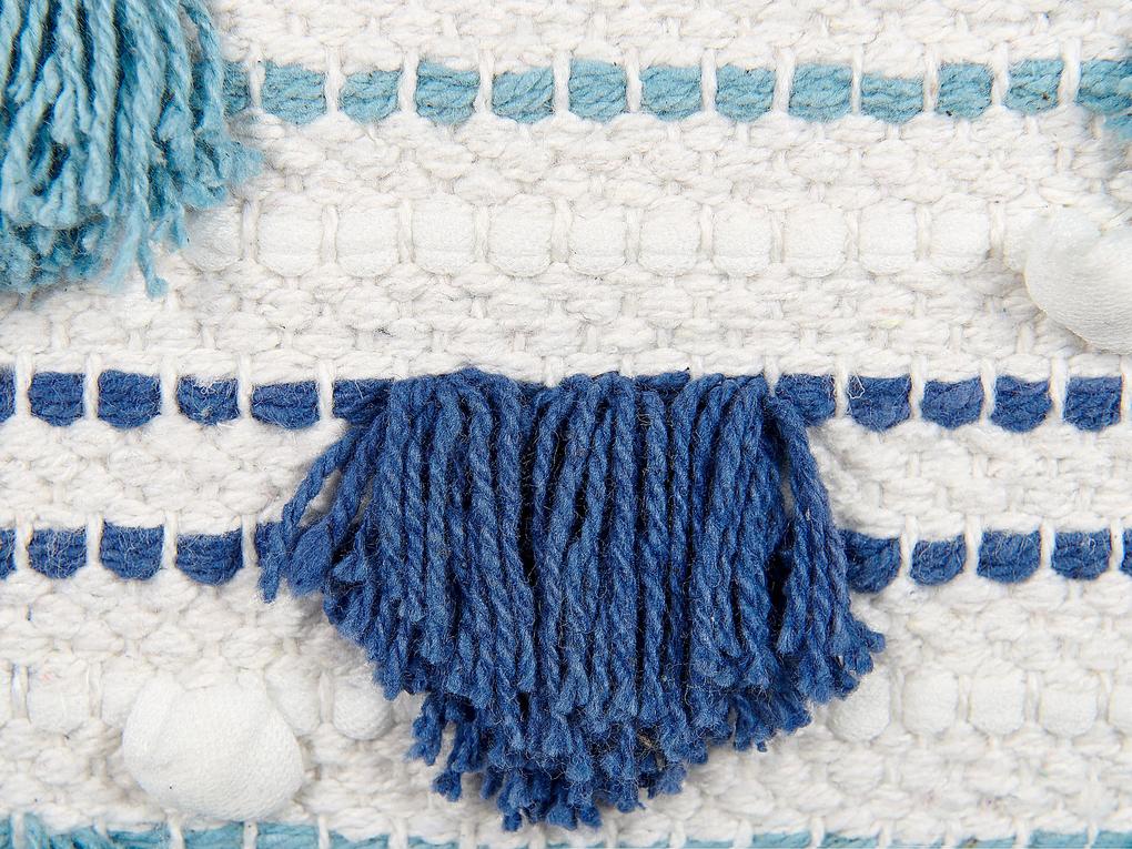 Sada 2 bavlněných polštářů se střapci 45 x 45 cm bílé/ modré DATURA Beliani