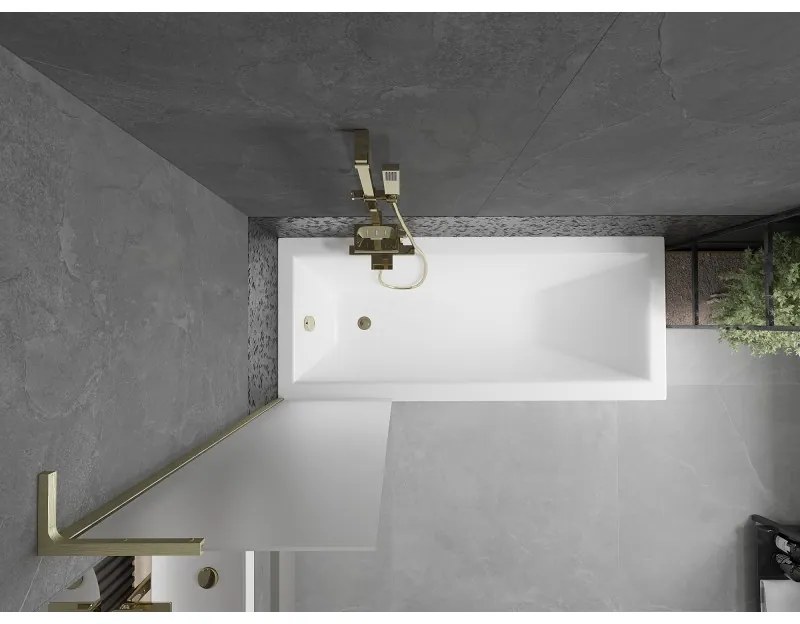 Mexen Next L, 1-křídlová vanová zástěna 50 x 150 cm, 6mm sklo námraza, zlatý matný profil, 895-050-000-03-30-55