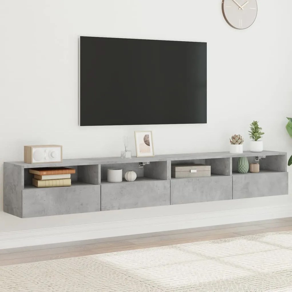 Nástěnné TV skříňky 2 ks betonově šedé 100x30x30 cm kompozit