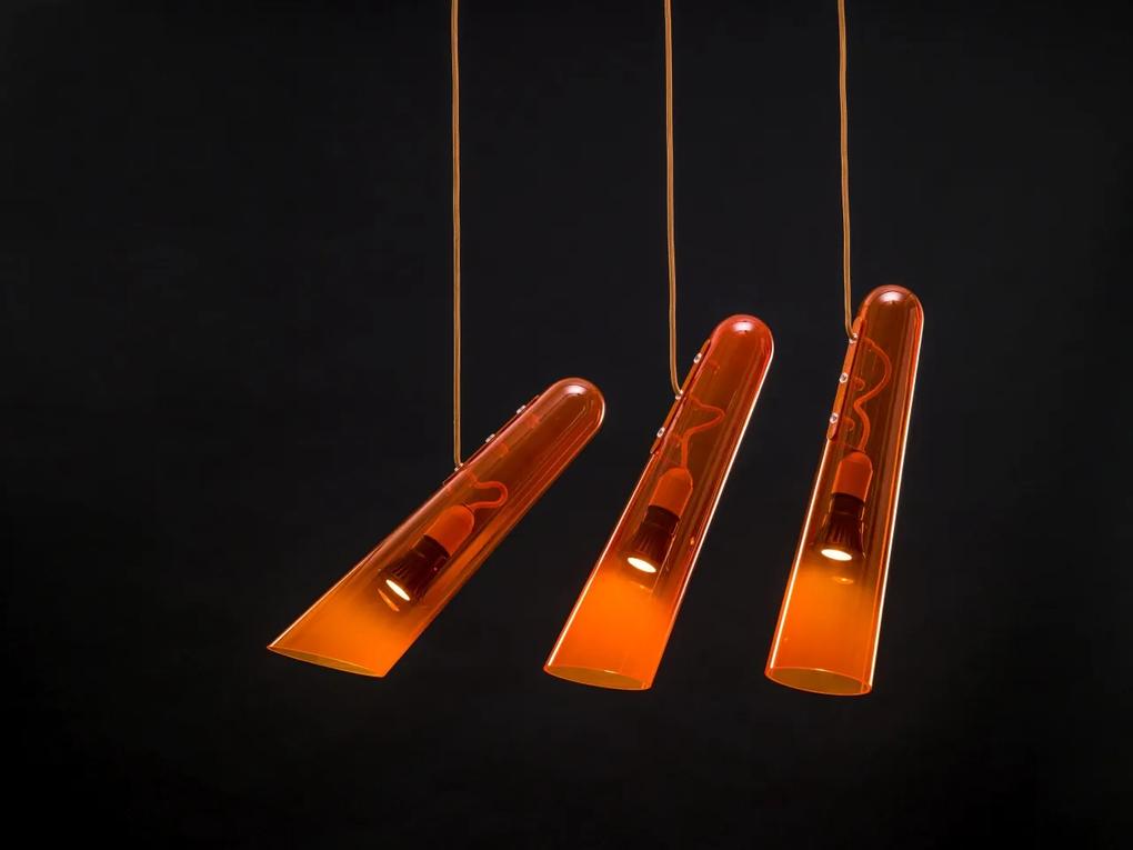 Závěsné svítidlo Brokis Flutes 0° PC956, Povrch Montury: kov - oranžový matný komaxit, Barva skla: Opalín, Baldachýn: Trimless – kabelová verze – černá struktura