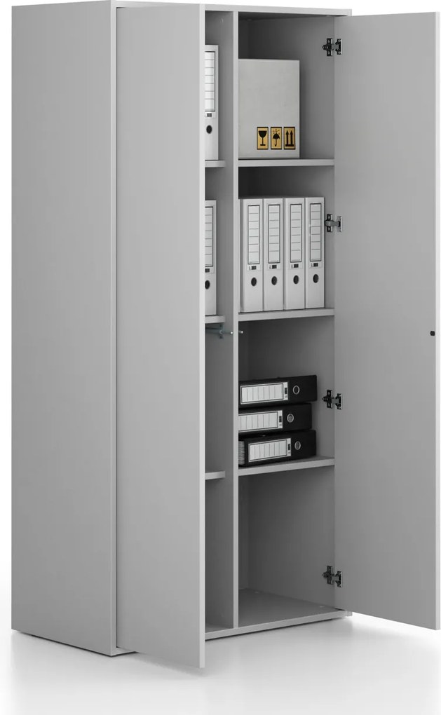 Kancelářská skříň FRAME, 2x dveře, 872 x 450 x 1735 mm, PUSH-lock, šedá
