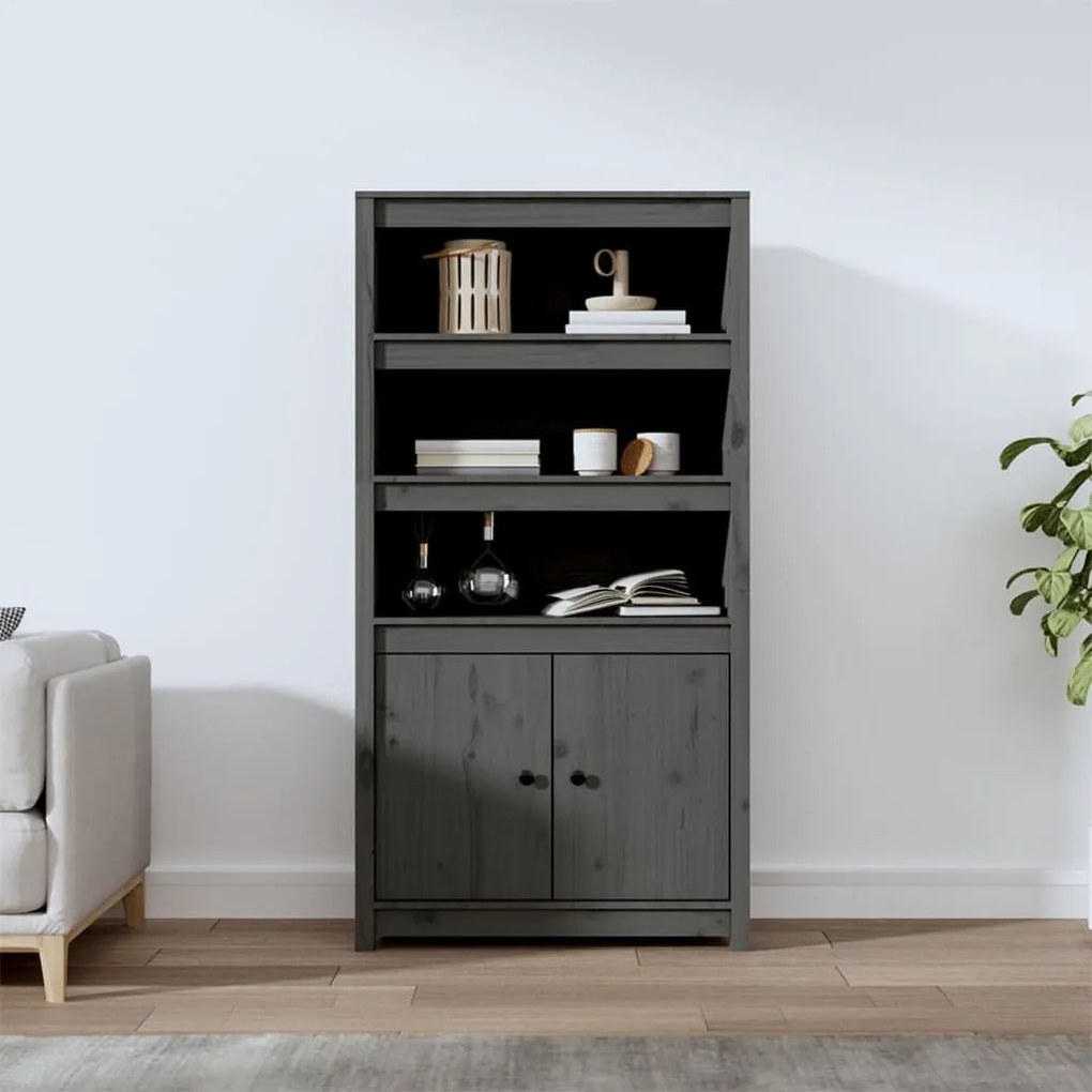 823521 vidaXL Skříň highboard šedá 80 x 35 x 154 cm masivní borové dřevo