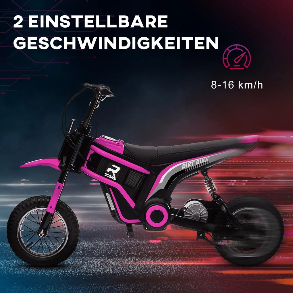 HOMCOM Elektrická motorka pro děti, 24V dětská motorka s klaksonem, světlem, s otočnou rukojetí plynu, 8-16 km/h, 8-12 let, růžová