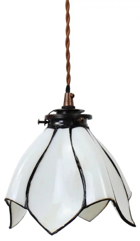 Bílá závěsná Tiffany lampa ve tvaru květu Jurren – 18x115 cm
