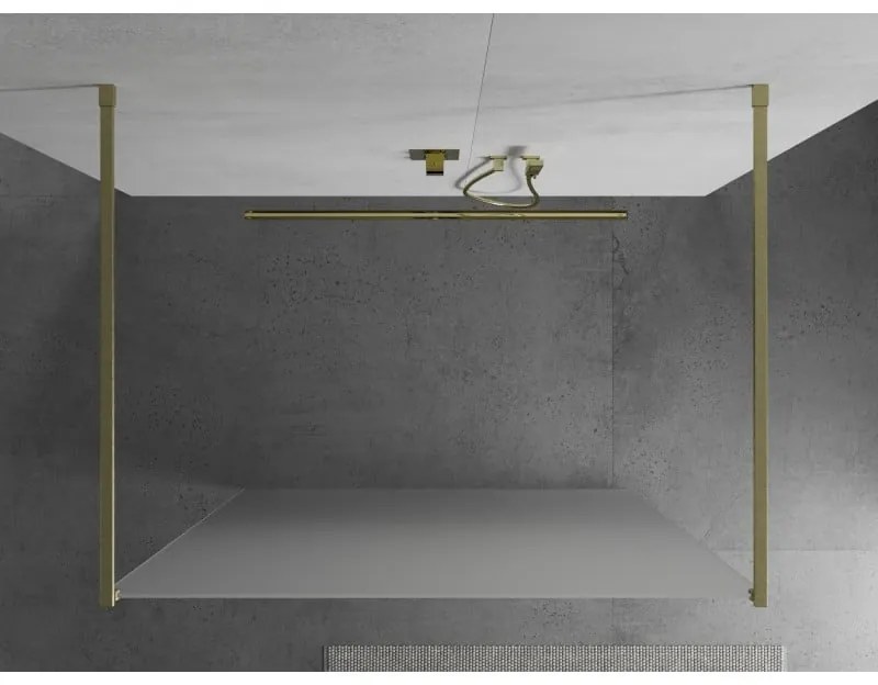 Mexen Kioto, sprchová zástěna Walk-In 100 x 200 cm, 8mm sklo námraza, zlatý matný profil, 800-100-002-55-30