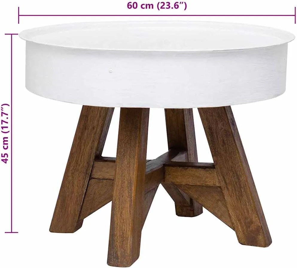 Konferenční stolek masivní recyklované dřevo bílý 60 x 45 cm 244820