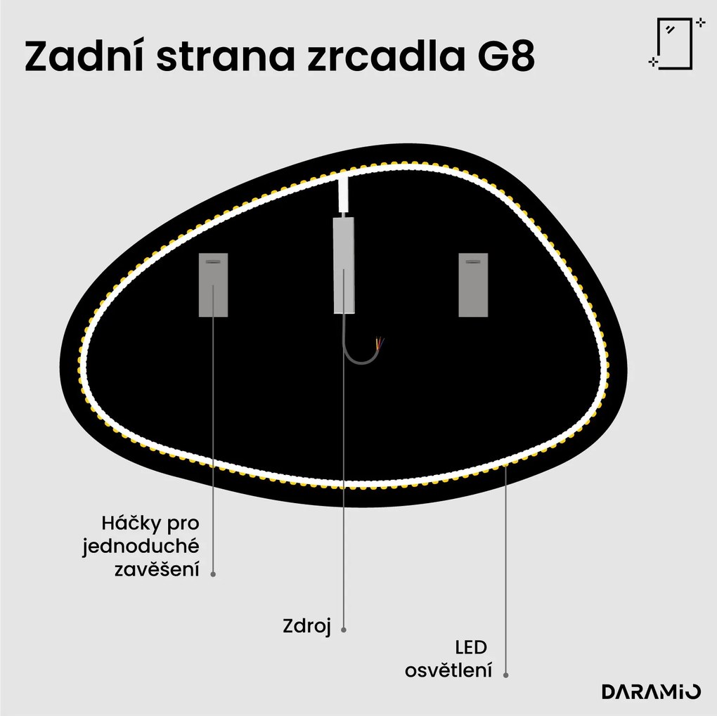Zrcadlo do koupelny ve tvaru oblázku s LED osvětlením G8