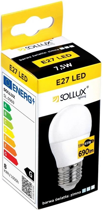 Neutrální bílá LED žárovka E27, 7,5 W – Sollux