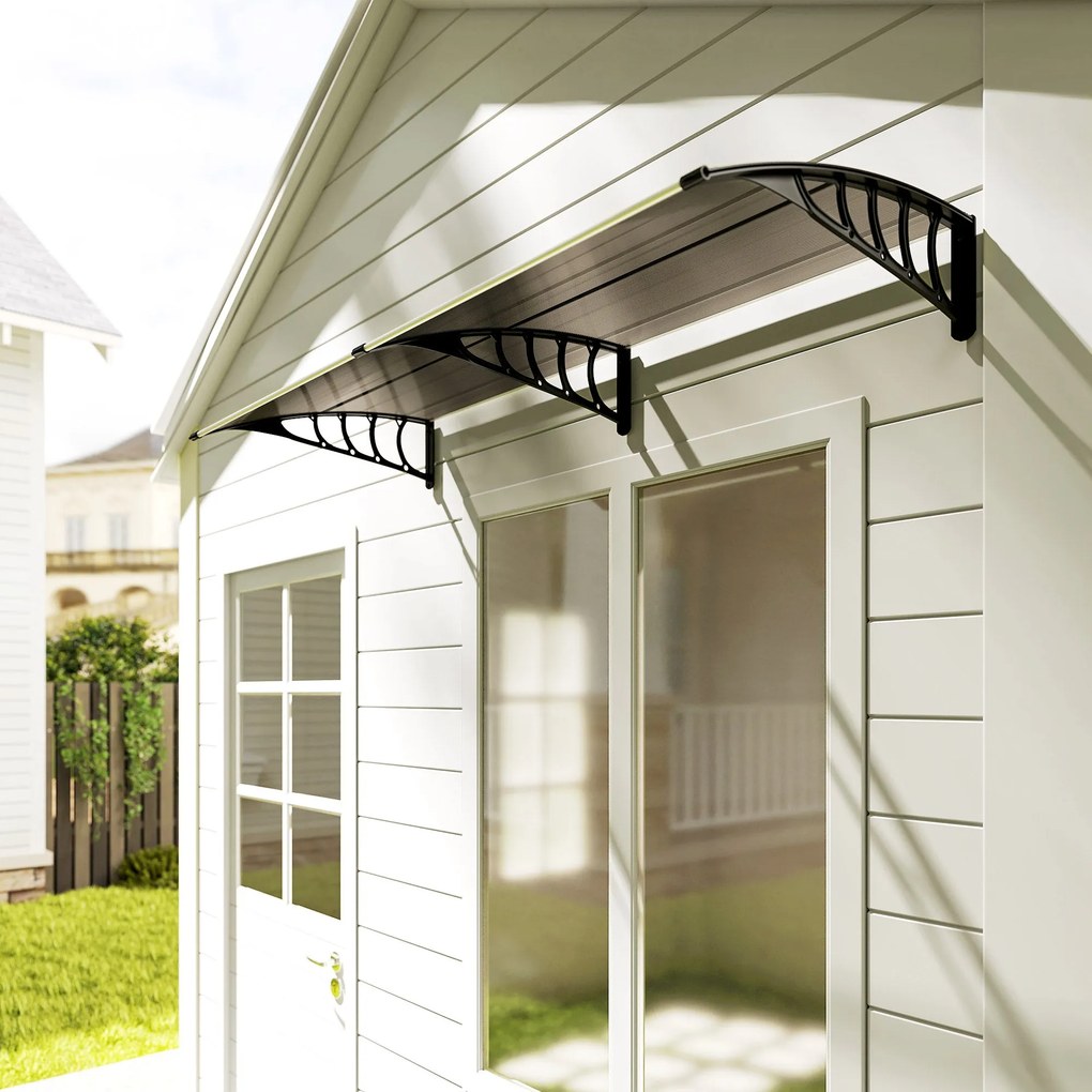 Outsunny Ochranný Slunečník 200x96 cm Exteriérový Kryt pro Dveře a Okna proti Slunci a Dešti s PP Polykarbonátovou Oporou Hnědá