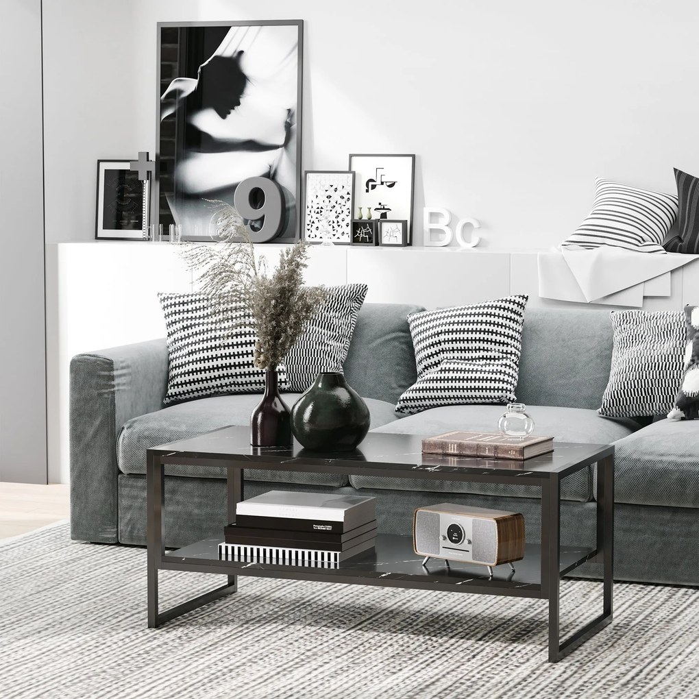 HOMCOM Moderní konferenční stolek se 2 policemi 106 x 50 x 47 cm Černý | Aosom