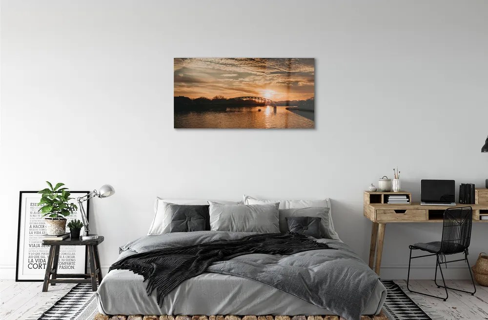 akrylový obraz Krakow river bridge sunset 100x50 cm