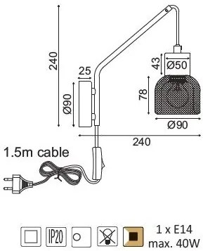 ACA DECOR Nástěnné svítidlo MARACU max. 40W/E14/230V/IP20