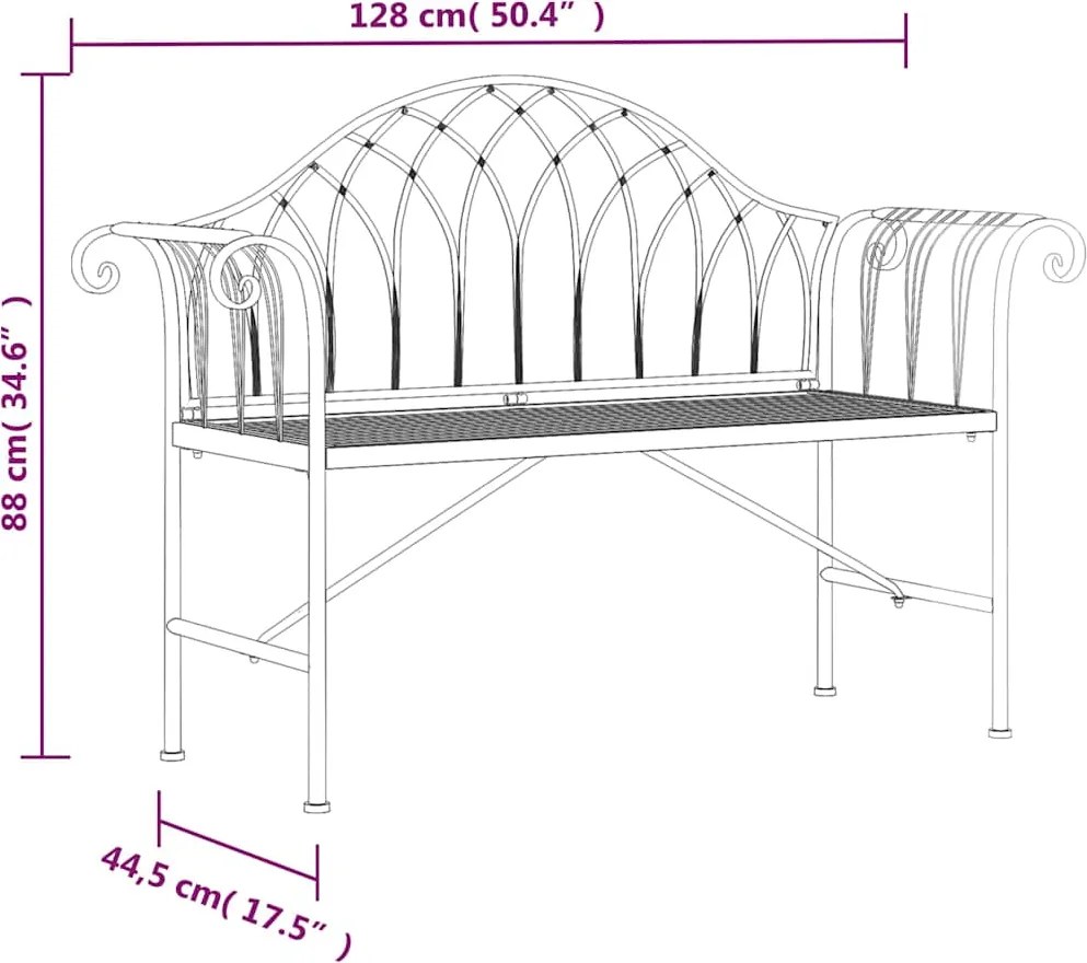 2místná zahradní lavice 128 cm černá ocel 318828