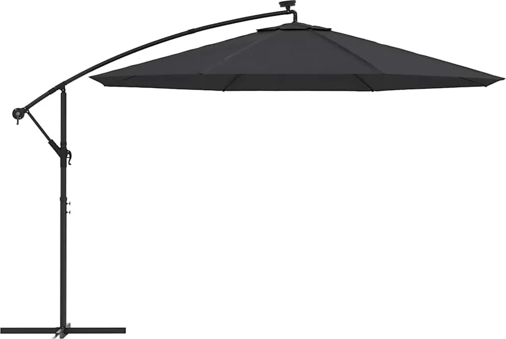 Boční zahradní slunečník s LED osvětlením černý 350 cm 313784