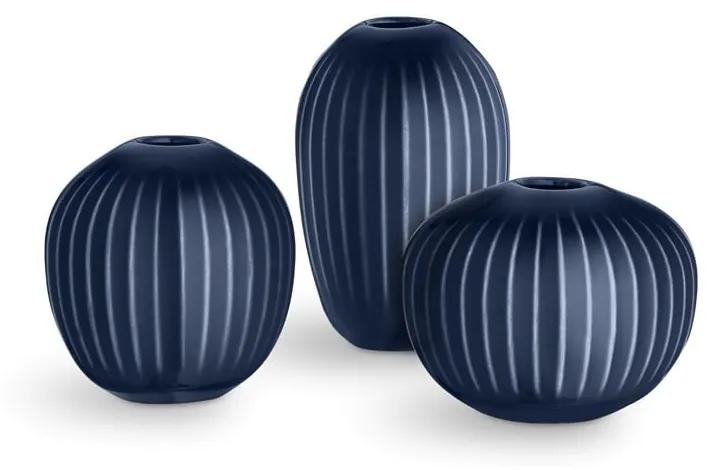 Sada 3 miniaturních kameninových tmavě modrých váz Kähler Design Hammershoi Miniature