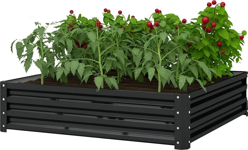 Vyvýšený záhon Outsunny, květinový box, zeleninový záhon, box na rostliny, bylinkový záhon do zahrady, na terasu, balkon, ocel, šedý, 120 x 120 x 30 c