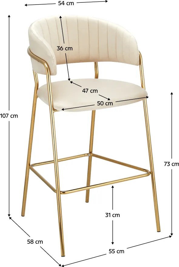 Designová barová židle, béžová Velvet látka/gold chrom zlatý, DASMIN TYP 2