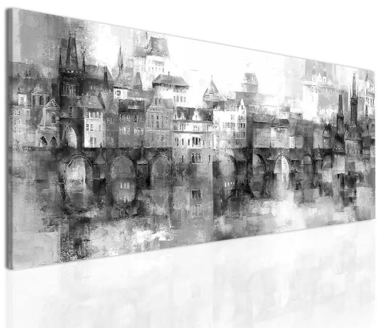 Obraz snové pražské panoráma - černobílé (75x30 cm) - InSmile ®