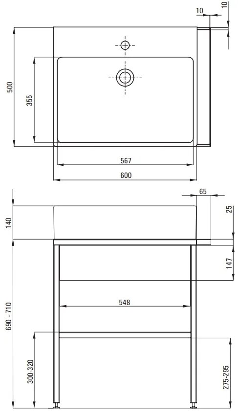 Deante Temisto 60 ocelová konstrukce s umyvadlem a šuplíkem