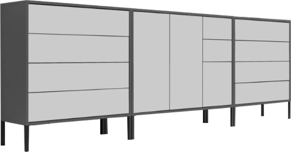 XXXLutz ŠIROKÁ KOMODA, antracitová, bílá, 263,5/86/33 cm MID.YOU - Komody na nožičkách - 001067013303