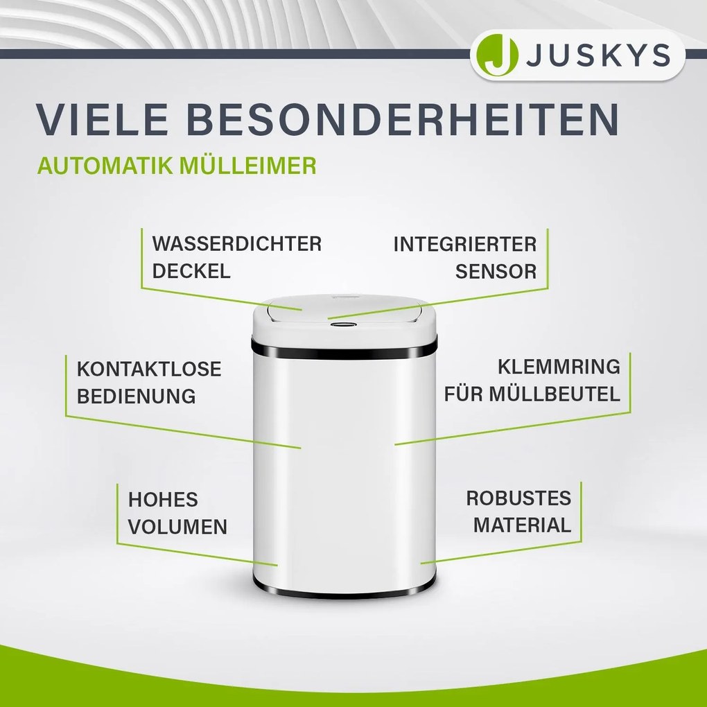Juskys Obdélníkový bezdotykový odpadkový koš Barva: Bílá, Velikost: 50 L