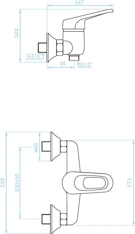 Kuchinox Grace, nástěnná sprchová baterie, chromová, LAV-BKY_040D