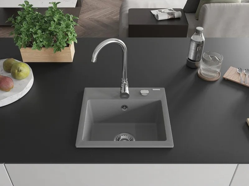 Mexen Milo Granitový jednodřez 435 x 410 mm, šedý, sifon chrom - 6505441000-71