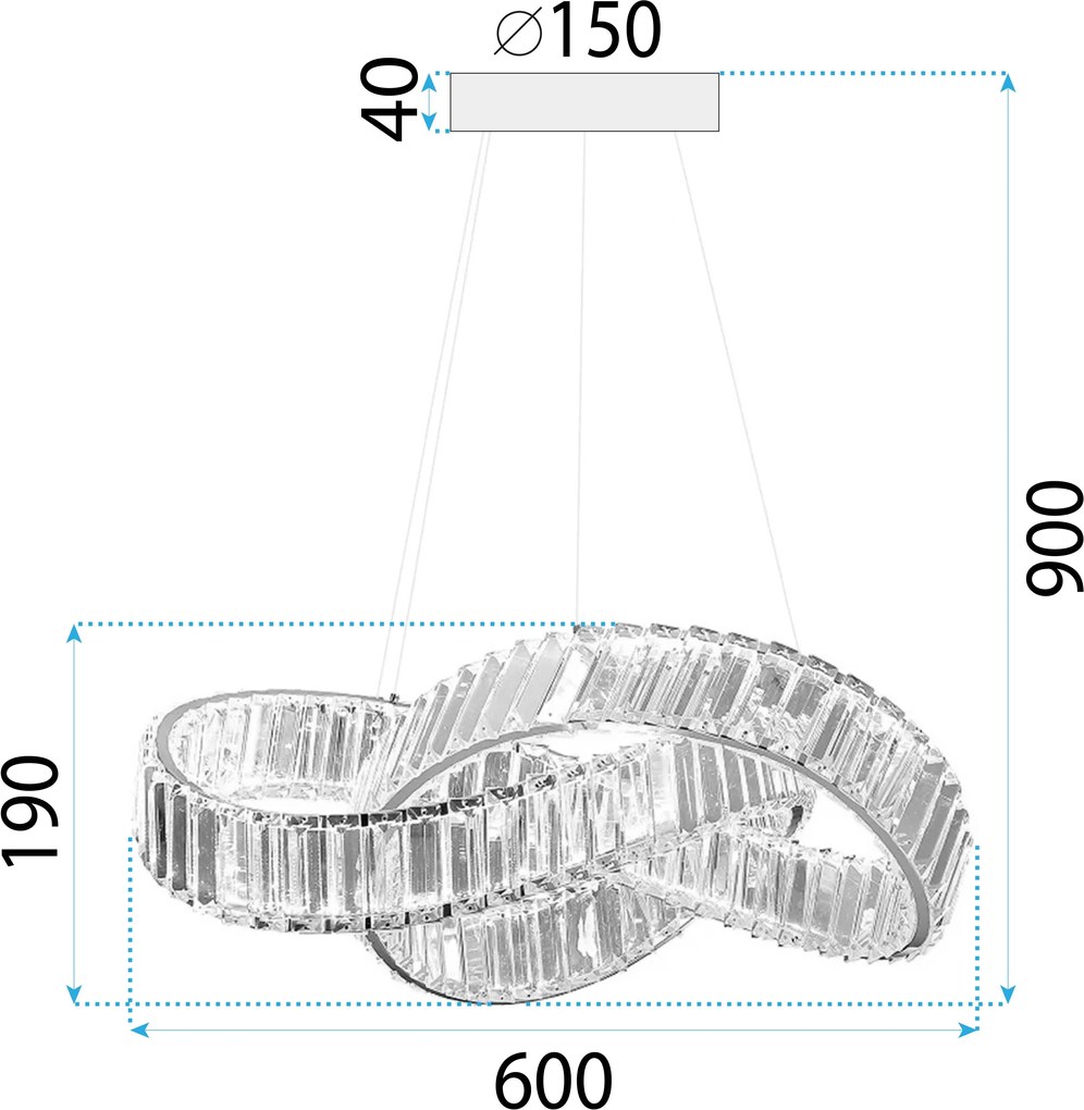 Toolight Toolight, LED závěsné svítidlo 58cm, 49W, APP1538-CP, zlatá lesklá, OSW-05474