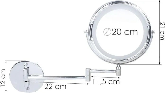 Erga Eda, LED osvětlené kosmetické zrcadlo na make-up ø20 cm, chromová, ERG-YKA-CH.EDA