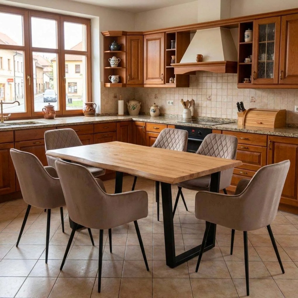Vikio Jídelní set pro 6 osob 160x90 cm dub noha U béžová židle s područkami VJS166-6CA