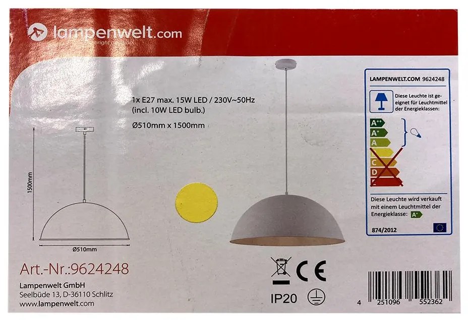 Lampenwelt Lampenwelt - LED Lustr na lanku 1xE27/10W/230V LW1440
