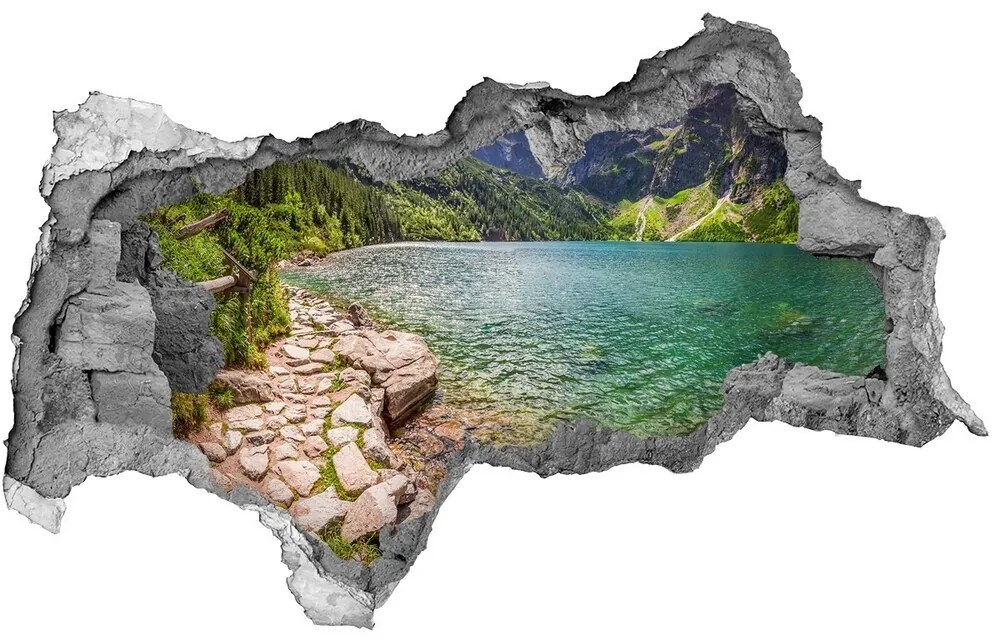 Wallmuralia Díra 3D ve zdi nálepka Morské oko Tatry 95x73 cm