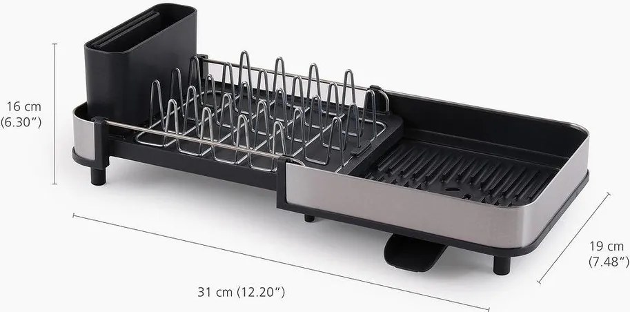 Černý nastavitelný plastový odkapávač 31x19 cm Extend Slim Steel – Joseph Joseph