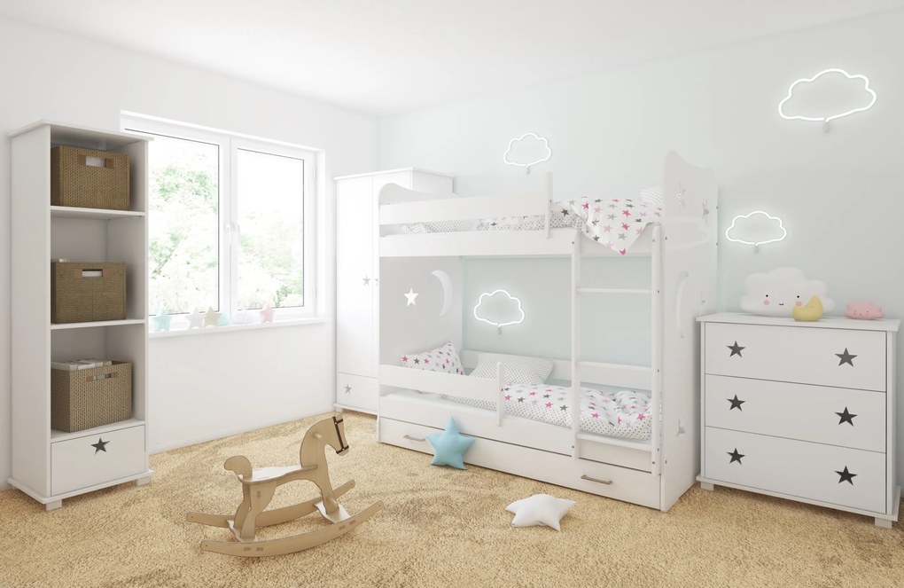 BabyBeds Dětská patrová postel STARS II 180x80 Barevné provedení: Bílá, Úložný prostor: Ne, bez úložného prostoru