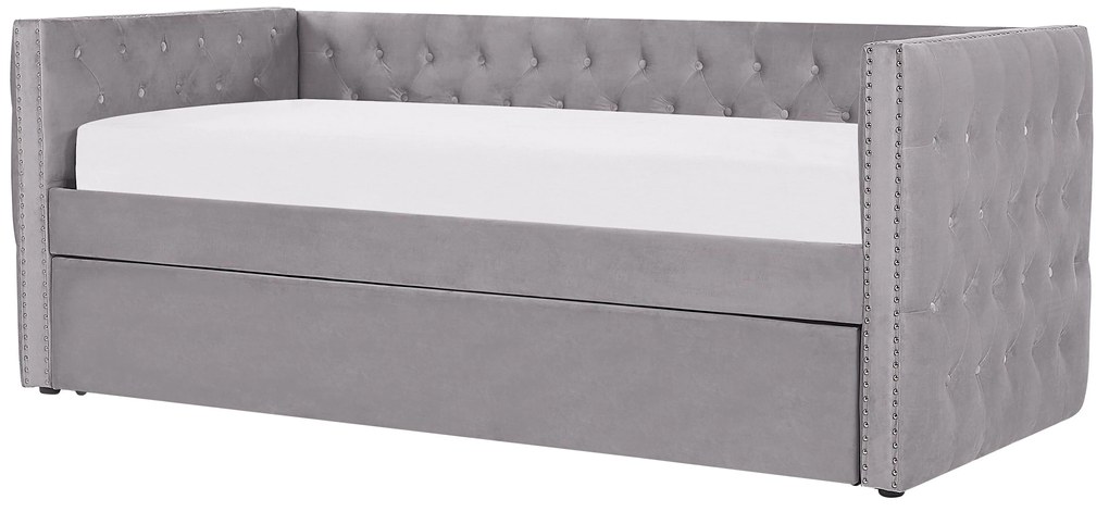 Výsuvná postel v šedém sametu 90 x 200 cm GASSIN Beliani