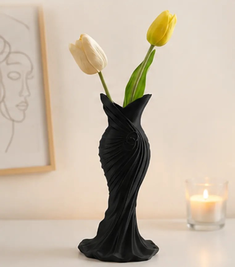 váza, styl půvab, plast, 12x4x4 cm, černá, Dekorino VD0260020