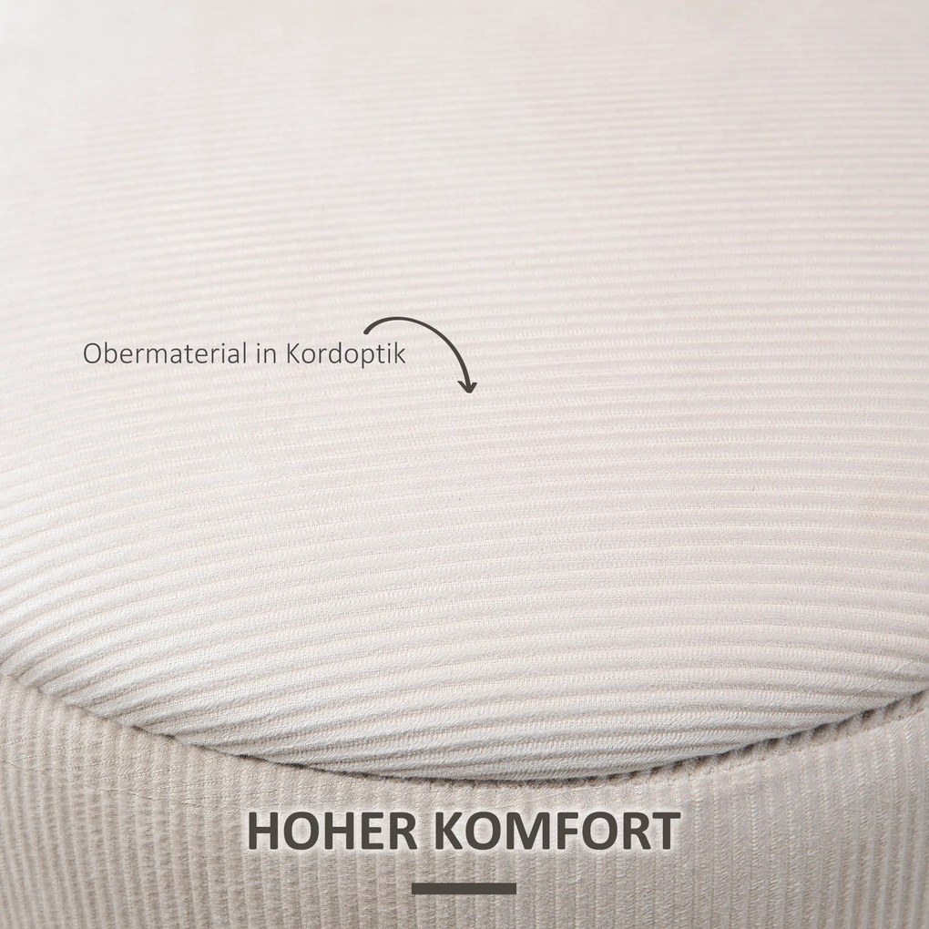 HOMCOM Sada 2 kusů kulatých úložných taburetků s odnímatelným víkem v corduroy vzhledu – krémově bílá