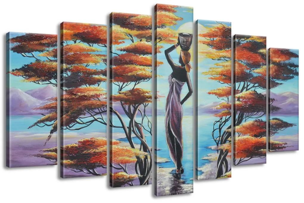 Gario 7 dílný obraz na plátně Africká žena s košíkem Velikost: 140 x 80 cm